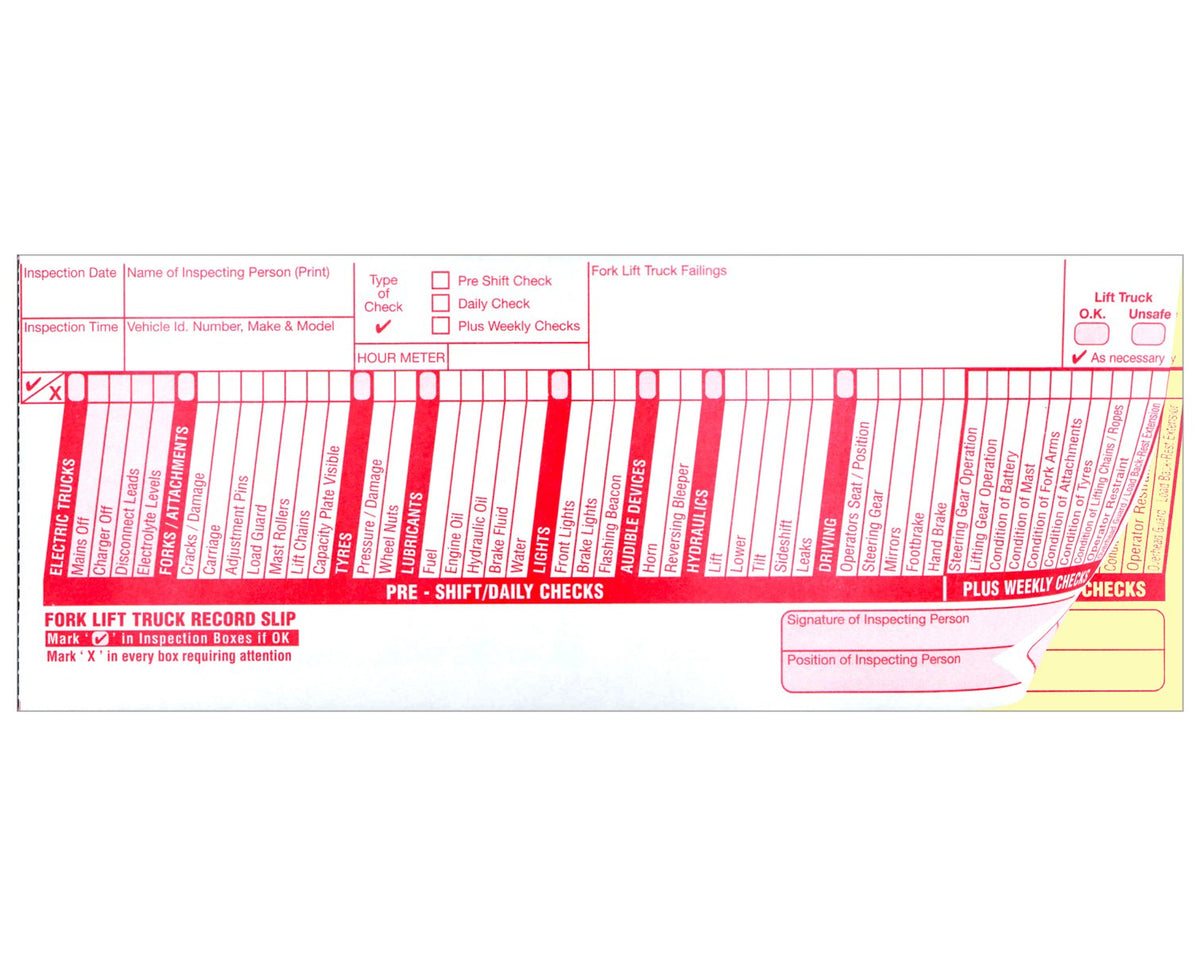 Fork Lift Truck Pre-Trip Inspection Book & Safety Status Paddle Starte ...