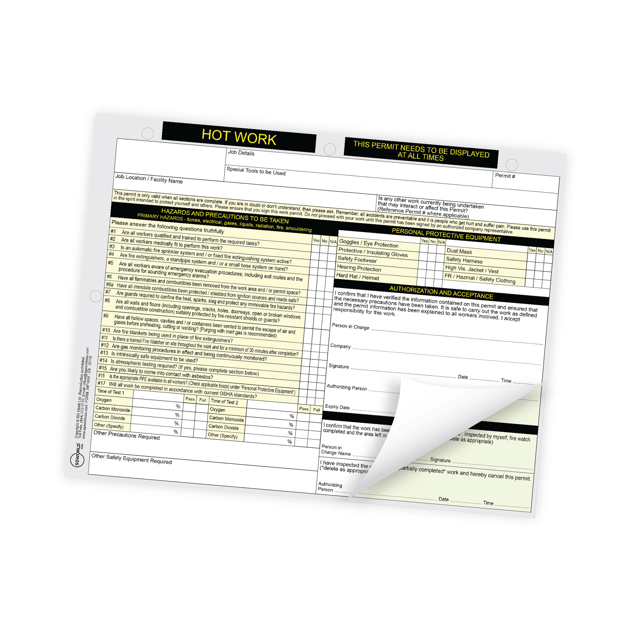 Hot Work Permit: Pack of 5 — makesafetyvisible.com
