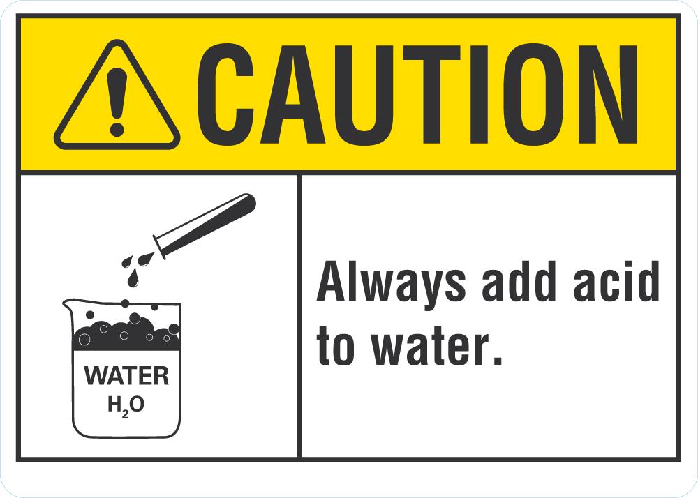 CAUTION Always Add Water To Acid Sign — makesafetyvisible.com