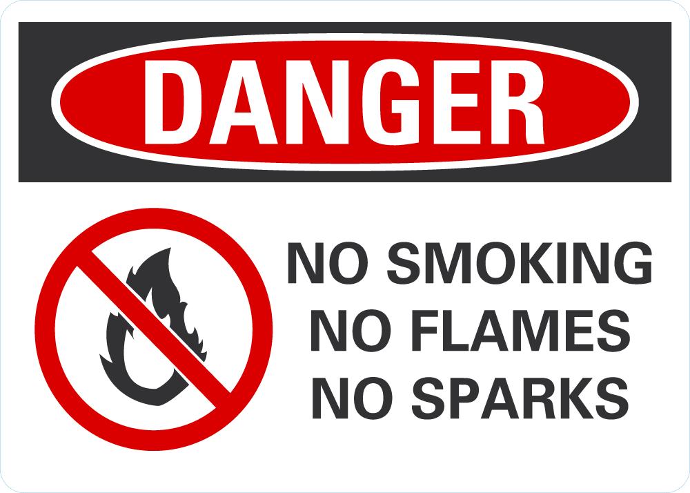 DANGER No Smoking, No Flames, No Sparks Sign — makesafetyvisible.com