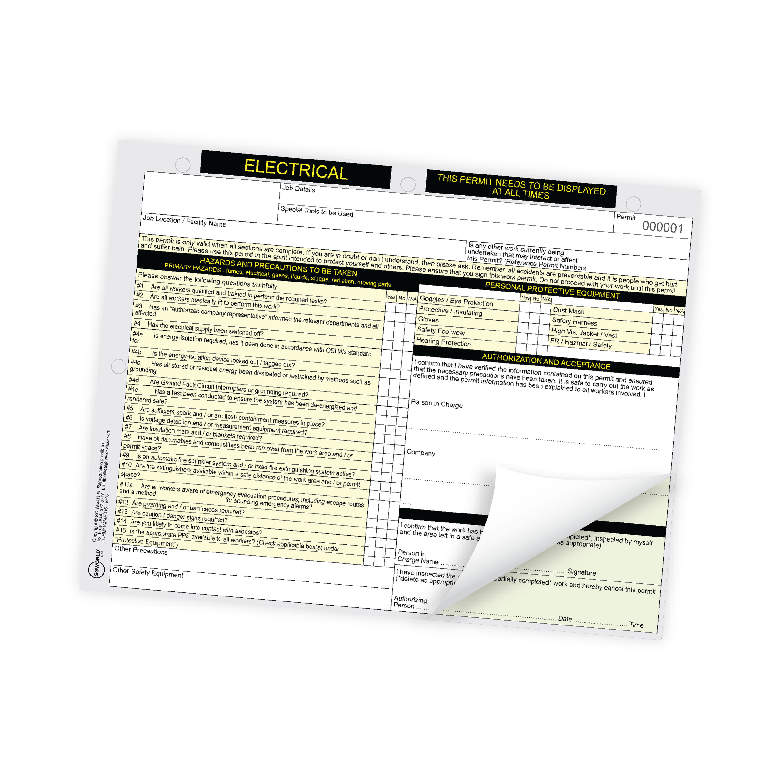 Electrical Work Permit: Pack of 5 — makesafetyvisible.com