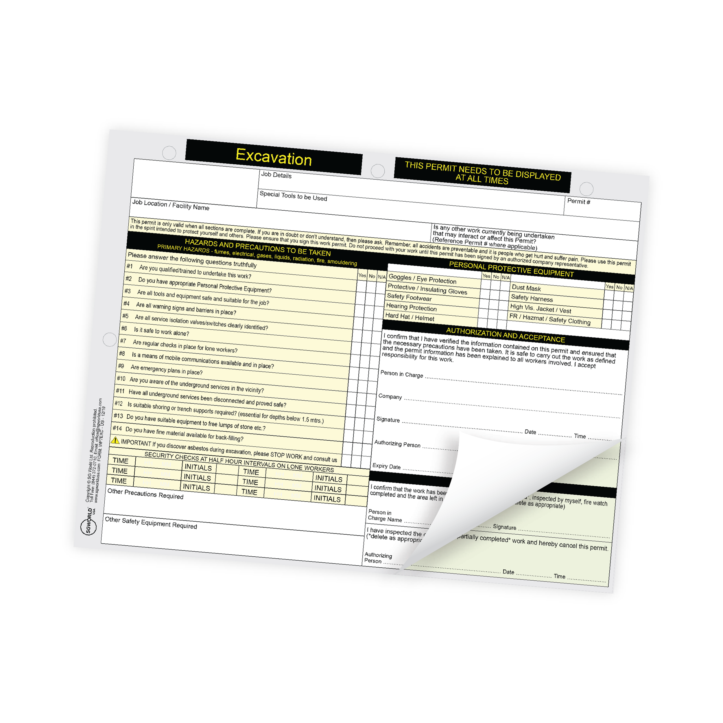 Excavation Dig Permit: Pack of 5 — makesafetyvisible.com